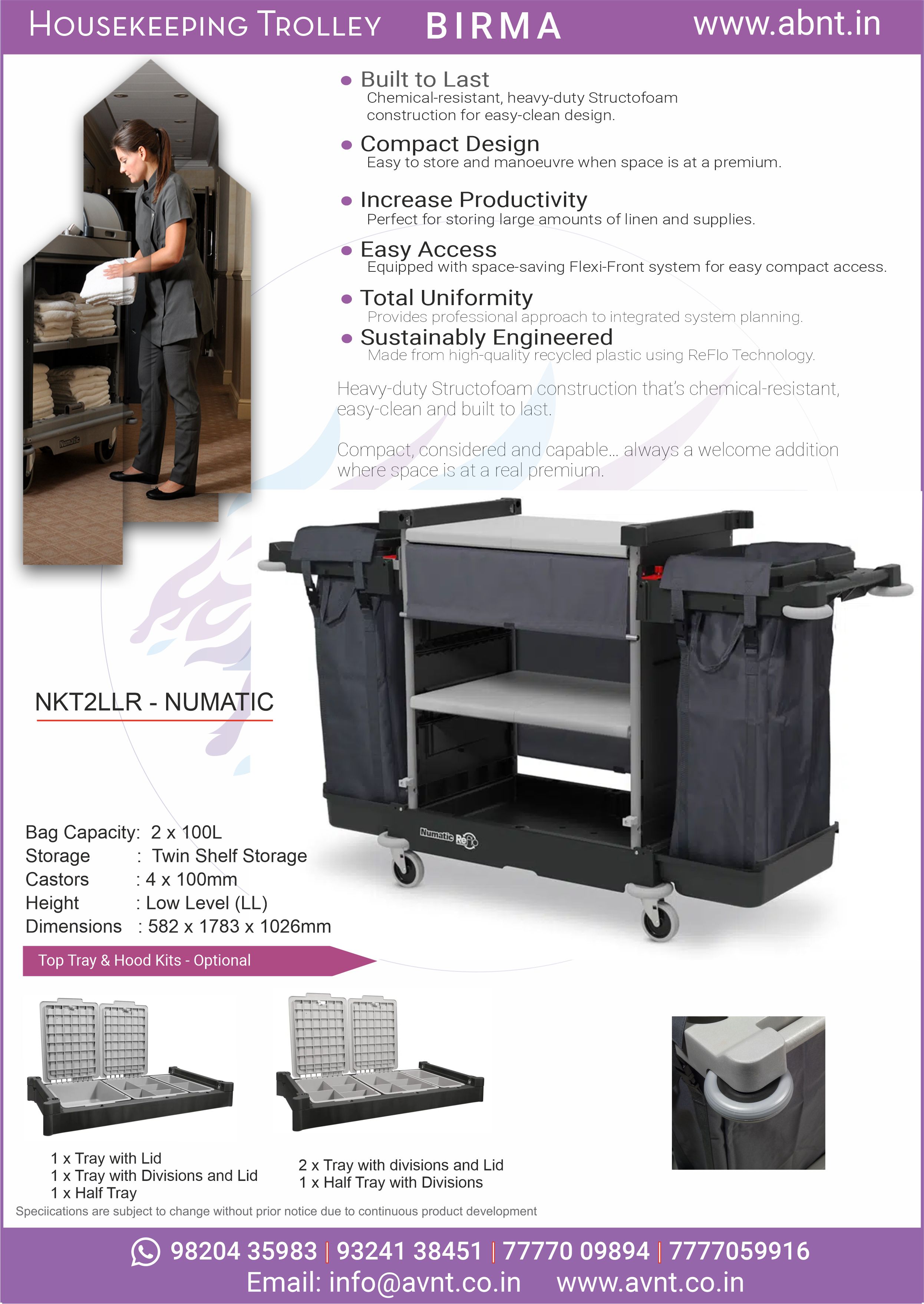 Numatic Housekeeping Trolley Wholeseller and Stockist AB&T SALES In India